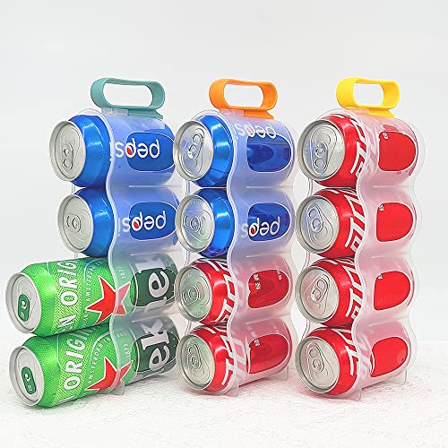 Soda Can & Bottles Organizer for Refrigerator,Beverage Storage for Kitchen Cabinet Organizer,Canned Food Bin Stackable Dispenser with handle for Freezer Fridge (yellow)