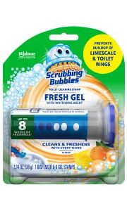 Scrubbing Bubbles Fresh Gel Toilet Bowl Cleaning Stamps, Gel Cleaner, Helps Prevent Limescale and Toilet Rings, Citrus Scent, 6 Stamps