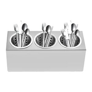 dnysysj commercial utensil holder, 3-hole stainless steel cylinder flatware silverware utensil holder organizer countertop forks spoons knife utensil caddy compact cutlery organizer