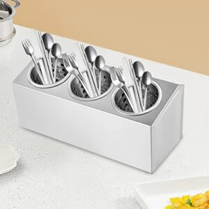 DNYSYSJ Commercial Utensil Holder, 3-Hole Stainless Steel Cylinder Flatware Silverware Utensil Holder Organizer Countertop Forks Spoons Knife Utensil Caddy Compact Cutlery Organizer