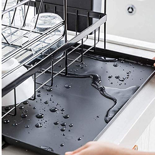 SUNFICON Dish Drainer Dish Drying Rack Kitchen Countertop Dishes Draining Holder Organizer with Drip Tray Cutlery Utensil Holder Heavy Duty Metal RV Studio Small Apartment 18.5x10.83x7.48in,Black