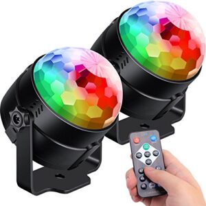 [2-pack] sound activated party lights with remote control dj lighting, rgb disco ball light, strobe lamp 7 modes stage par light for home room dance parties bar karaoke christmas wedding show club