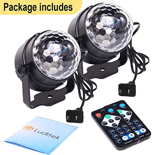 [2-Pack] Sound Activated Party Lights with Remote Control Dj Lighting, RGB Disco Ball Light, Strobe Lamp 7 Modes Stage Par Light for Home Room Dance Parties Bar Karaoke Christmas Wedding Show Club