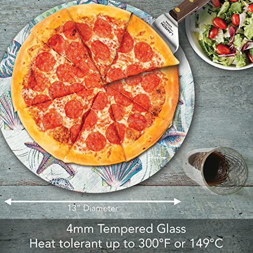 CounterArt Jewels of The Sea 4mm Heat Tolerant Tempered Glass Lazy Susan Turntable 13" Diameter Cake Plate Condiment Caddy Pizza Server