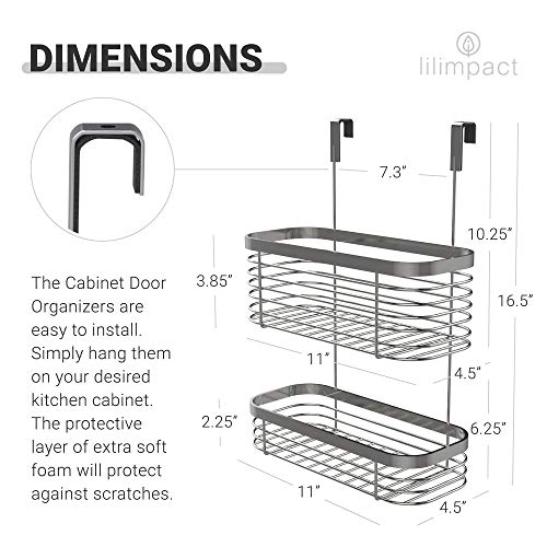 BZ Products Lilimpact Metal Over the Cabinet Kitchen Storage Organizer Basket for Kitchen Pantry- Large, Black (Chrome)