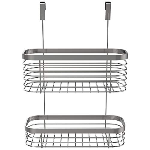 BZ Products Lilimpact Metal Over the Cabinet Kitchen Storage Organizer Basket for Kitchen Pantry- Large, Black (Chrome)