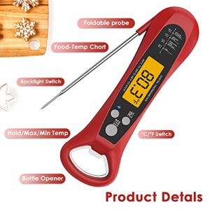 Instant Read Meat Thermometer for Cooking, Fast & Precise Digital Food Thermometer with Backlight, Magnet, Calibration, and Foldable Probe, Waterproof Grill Thermometer for Deep Fry, BBQ, Roast Turkey