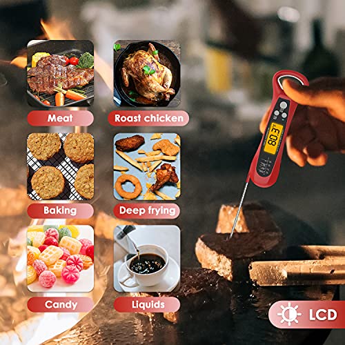 Instant Read Meat Thermometer for Cooking, Fast & Precise Digital Food Thermometer with Backlight, Magnet, Calibration, and Foldable Probe, Waterproof Grill Thermometer for Deep Fry, BBQ, Roast Turkey