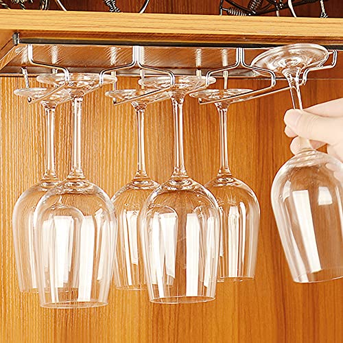 Hanging Wine Glass Holder Rack with 4 Rows, Stainless Steel Wine Glass Rack Under Cabinet, Glasses Storage Hanger Organizer for Home Kitchen Décor