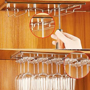 Hanging Wine Glass Holder Rack with 4 Rows, Stainless Steel Wine Glass Rack Under Cabinet, Glasses Storage Hanger Organizer for Home Kitchen Décor