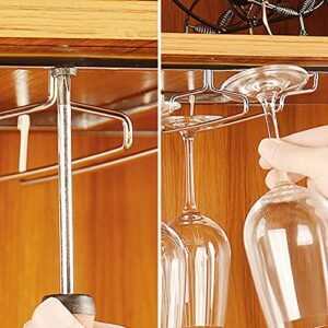 Hanging Wine Glass Holder Rack with 4 Rows, Stainless Steel Wine Glass Rack Under Cabinet, Glasses Storage Hanger Organizer for Home Kitchen Décor