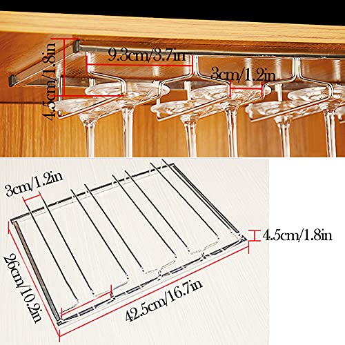 Hanging Wine Glass Holder Rack with 4 Rows, Stainless Steel Wine Glass Rack Under Cabinet, Glasses Storage Hanger Organizer for Home Kitchen Décor