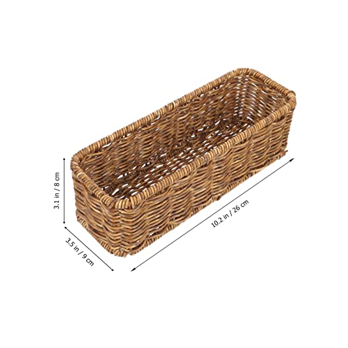 Rattan Storage Basket, Kitchen Utensil Holder Woven Rectangular Storage Baskets Rattan Flatware Tray Cutlery Holders Tableware Storage Box 26X9X8CM