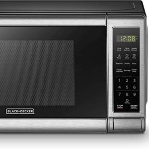 BLACK+DECKER EM720CB7 Digital Microwave Oven with Turntable Push-Button Door, Child Safety Lock, 700W, Stainless Steel, 0.7 Cu.ft