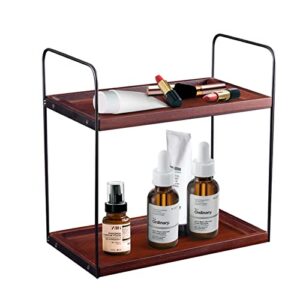 wooden countertop storage organizer shelf for bathroom kitchen, 2-tier wood organizers rack small things collection holder, multi-purpose wood under sink organize shelves cabinet organization