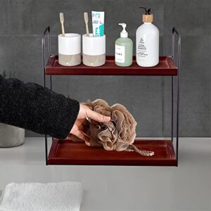 Wooden Countertop Storage Organizer Shelf for Bathroom Kitchen, 2-Tier Wood Organizers Rack Small Things Collection Holder, Multi-Purpose Wood Under Sink Organize Shelves Cabinet Organization