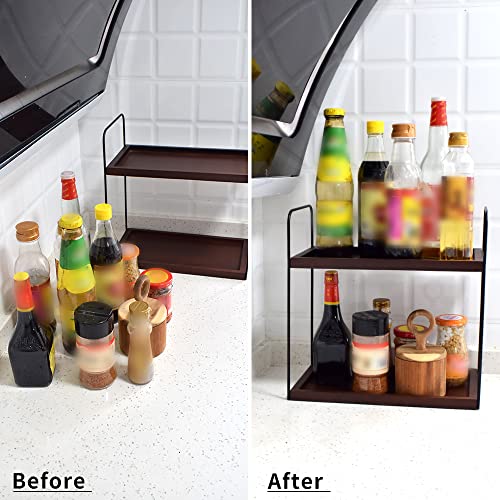 Wooden Countertop Storage Organizer Shelf for Bathroom Kitchen, 2-Tier Wood Organizers Rack Small Things Collection Holder, Multi-Purpose Wood Under Sink Organize Shelves Cabinet Organization