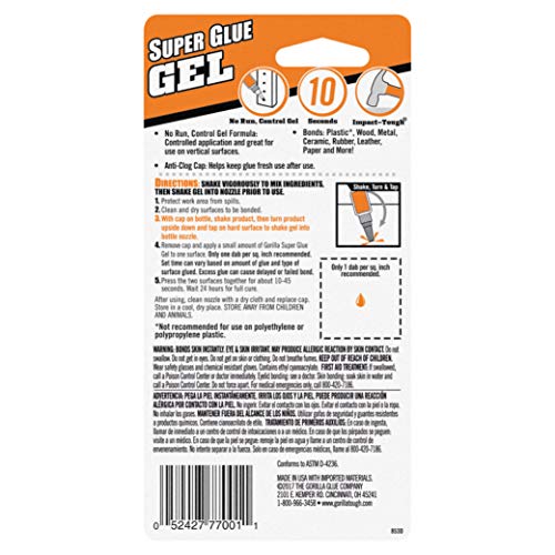 Gorilla Super Glue Gel, 20 Gram, Clear, (Pack of 1)