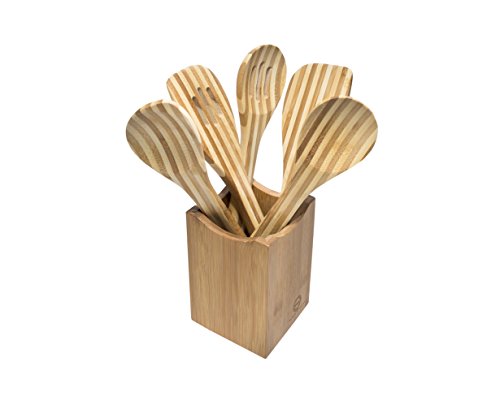 Bamboo Utensil Holder or Caddy for Kitchen Tools. Perfect Organizer for Stainless Steel, Ceramic, or Bamboo Spatulas, Spoons, and Flatware. Quality Home Collection