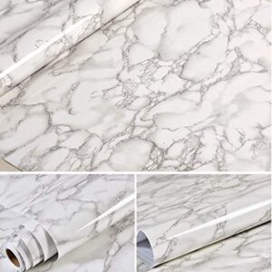 Grey Marble Look Wall Paper Gloss Film Vinyl Self Adhesive Backing Granite Shelf Liner Peel and Stick Wall Decal for Covering Counter Top Kitchen Cabinet (24''x79'')