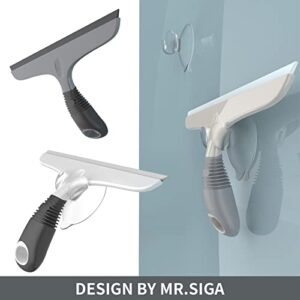 MR.SIGA Multi-Purpose Silicon Squeegee for Window, Glass, Shower Door, Car Windshield, Heavy Duty Window Scrubber, Includes Suction Hook, 10 inch, White & Grey, 1 Pack