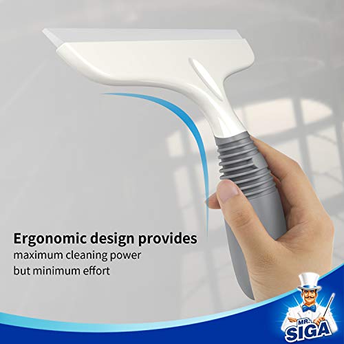 MR.SIGA Multi-Purpose Silicon Squeegee for Window, Glass, Shower Door, Car Windshield, Heavy Duty Window Scrubber, Includes Suction Hook, 10 inch, White & Grey, 1 Pack