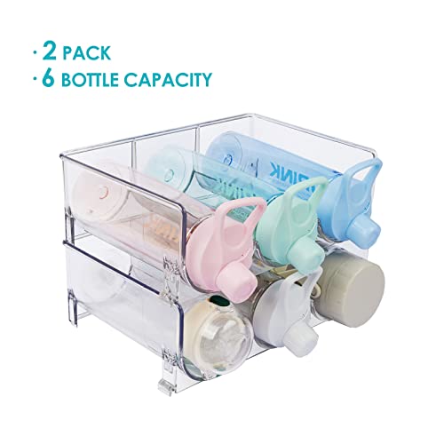 tinysiry Water Bottle Organizer,Stackable Plastic Anti-Slip 3 Bottle Wine and Drink Storage Holder for Kitchen Countertop Office Cabinet Pantry Fridge Clear