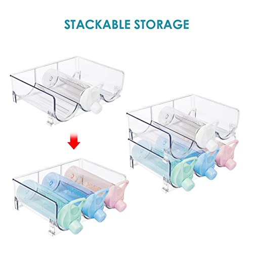 tinysiry Water Bottle Organizer,Stackable Plastic Anti-Slip 3 Bottle Wine and Drink Storage Holder for Kitchen Countertop Office Cabinet Pantry Fridge Clear