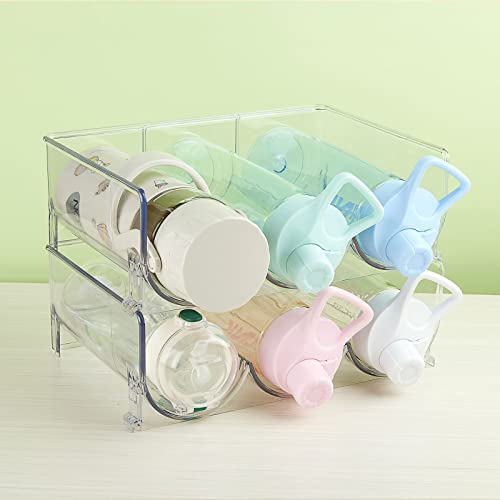 tinysiry Water Bottle Organizer,Stackable Plastic Anti-Slip 3 Bottle Wine and Drink Storage Holder for Kitchen Countertop Office Cabinet Pantry Fridge Clear