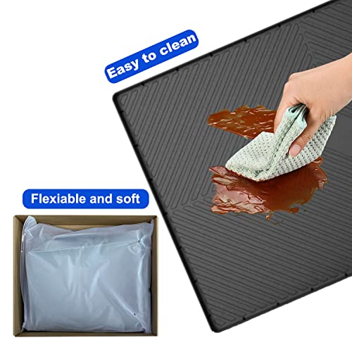 Under Sink Mat,PRETIRENO 34" x 22" Silicone Under Sink Liner for Kitchen & Bathroom Sink Base Cabinets,Under Sink Drip Tray with Lip, Black