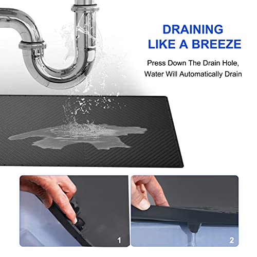 Under Sink Mat,PRETIRENO 34" x 22" Silicone Under Sink Liner for Kitchen & Bathroom Sink Base Cabinets,Under Sink Drip Tray with Lip, Black