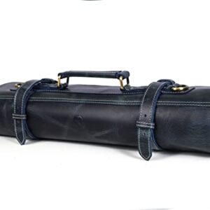 Leather Knife Roll Storage Bag, Elastic and Expandable 10 Pockets, Adjustable/Detachable Shoulder Strap, Travel-Friendly Chef Knife Case (Sapphire Blue, Leather)