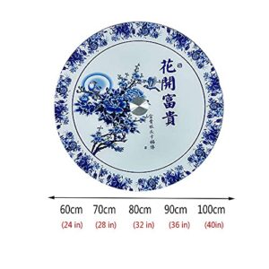 YCMY Round Lazy Susan Turntable, Explosion-Proof Tempered Glass Kitchen Dining Table Rotating Tray, Heavy Duty Serving Plate, Chinese Color Blue And White Porcelain Pattern 20-39inch