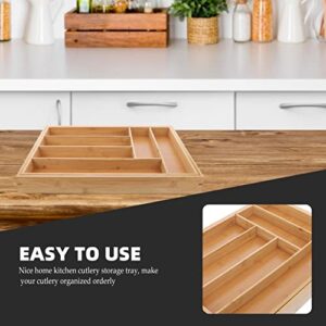 Yardwe Cutlery Tray with 6 Compartments Wood Flatware Organizer Divider Bamboo Silverware Holder Walnut Wooden Utensil Drawer for Kitchen Cutlery Storage (18.1 x 13 Inch)