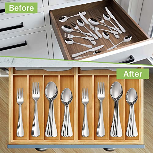 TIMGOU 20 Pcs Silverware Set with Organizer, 18/8 Stainless Steel Cutlery Set with Utensils Bamboo Tray for Kitchen Drawer, Serving Flatware for 4 with Storage Holder