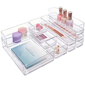 stori simplesort 10-piece stackable clear drawer organizer set | multi-size trays | makeup vanity storage bins and office desk drawer dividers | made in usa