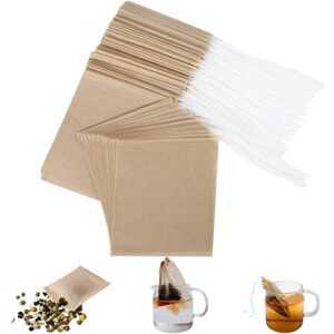 aksuaple eco-fil disposable tea filter bags for loose tea, wood pulp material, biodegradable and compostable, unbleached empty tea infuser sachets with drawstring, 100 pack (3.2inch x 4.0inch)