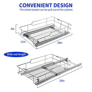 GF-LaLan (11"x18") Pull Out Cabinet Organizer, Heavy Duty Slide Out Kitchen Cabinet Storage Shelves, Roll Extendable Sliding Drawer - 11"W x 18"D- Requires At Least 12" Cabinet Opening, Chrome Finish