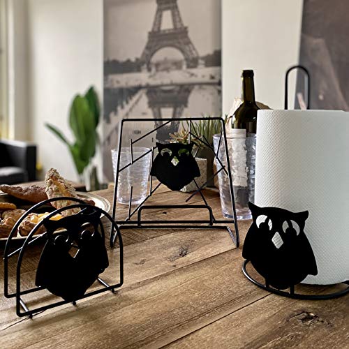 KLIFA- OWL Matel Paper Towel Holder/Roll Dispenser Stand, Simple Refilling and an OWL Series, 11.02 inch Height, Black, 1 pc