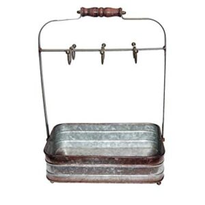 Benzara BM177866 Rustic Galvanized Metal Crockery Holder with Cup Hooks, Gray