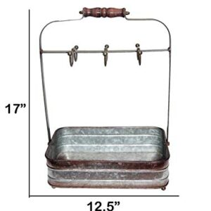 Benzara BM177866 Rustic Galvanized Metal Crockery Holder with Cup Hooks, Gray