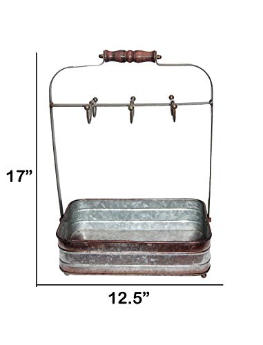 Benzara BM177866 Rustic Galvanized Metal Crockery Holder with Cup Hooks, Gray