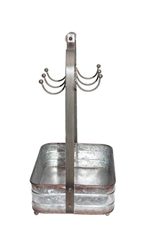 Benzara BM177866 Rustic Galvanized Metal Crockery Holder with Cup Hooks, Gray