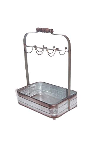 Benzara BM177866 Rustic Galvanized Metal Crockery Holder with Cup Hooks, Gray