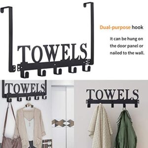 Over The Door Hooks, Towel Holder for Bathroom, Door Mount Towel Rack Towel Hooks for Bedroom Kitchen Pool Beach Towels Bathrobe Wall Mount Hang on The Door Cabinet Cupboard Metal Sandblasted (Black)