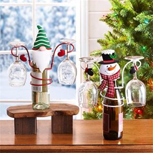 Wine Bottle and Glass Holder, Wine Bottle Holder Santa Claus Wine Glasses Holders Holiday Ornament Bar Cellar Cabinet Pantry Snowman Metal Art Decoration (B)