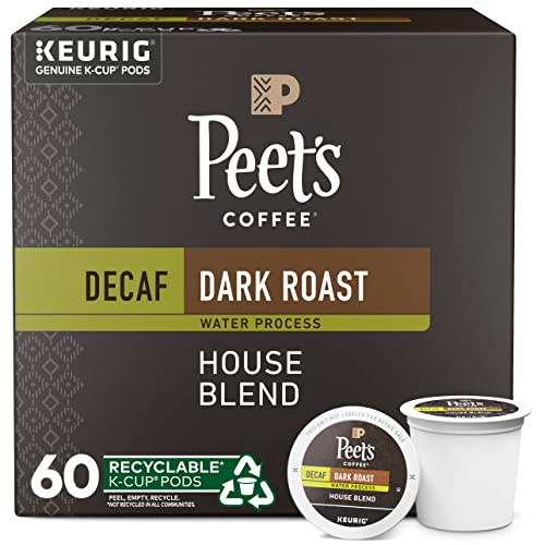 Peet's Coffee, Dark Roast Decaffeinated Coffee K-Cup Pods for Keurig Brewers - Decaf House Blend 60 Count (6 Boxes of 10 K-Cup Pods)