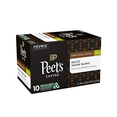 Peet's Coffee, Dark Roast Decaffeinated Coffee K-Cup Pods for Keurig Brewers - Decaf House Blend 60 Count (6 Boxes of 10 K-Cup Pods)