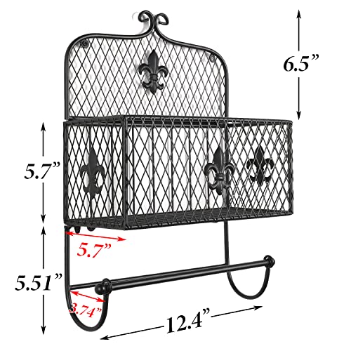 Wire Basket with Paper Towel Holder, Toilet Paper Towel Holder Wall Mount, Shelf with Paper Towel Rack, Metal Paper Towel Holder and Multi-Purpose Basket for Kitchen Bathroom Bar, Matte Black