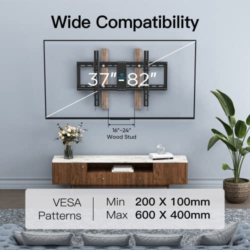 PERLESMITH Tilt TV Wall Mount for Most 37-82 inch TVs up to 132 lbs, Tilt TV Wall Mount Fits 16”/18”/24” Wood Studs, Low Profile Flat Wall Mount with Max VESA 600x400mm, PSLTK1